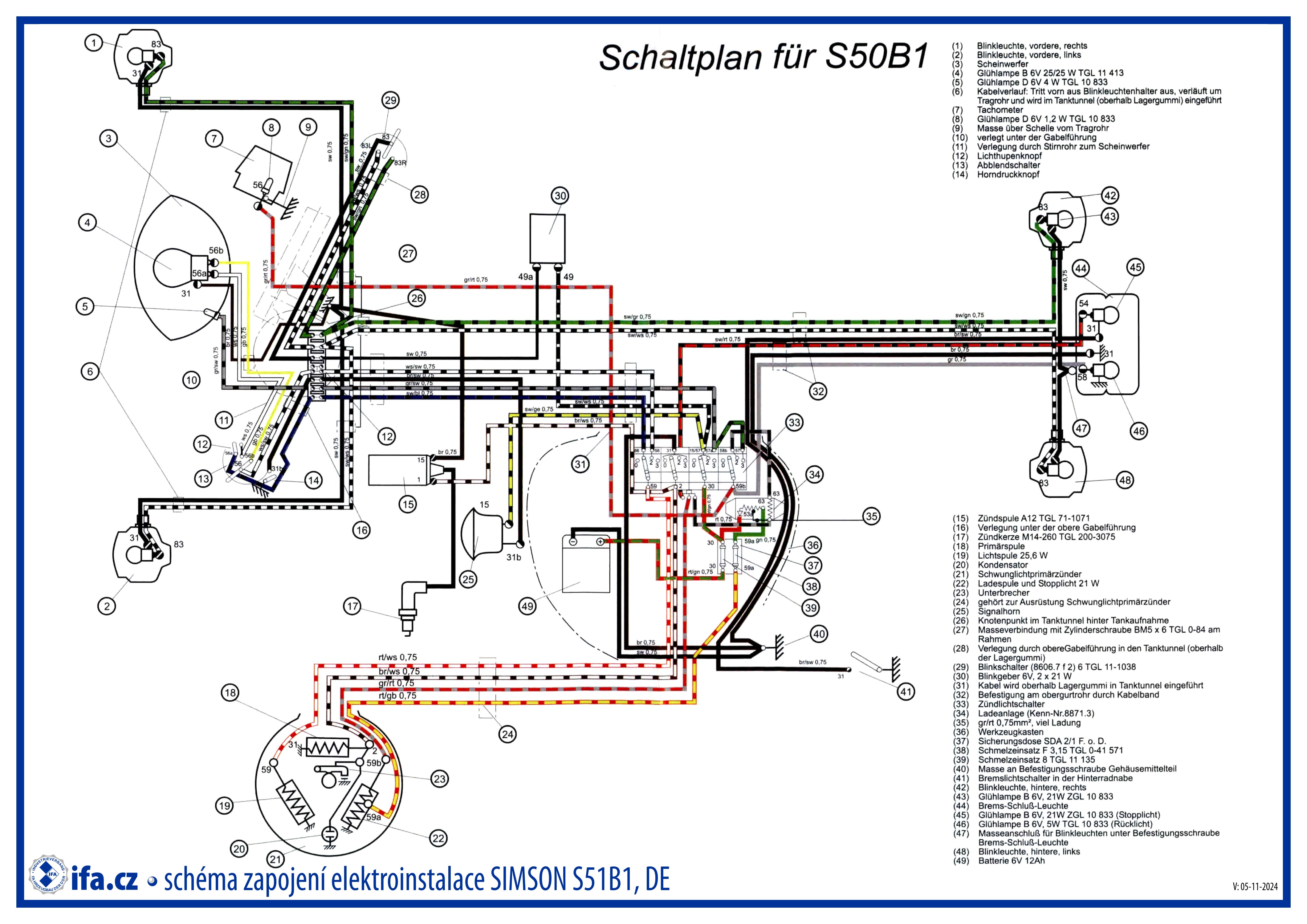 IFA.CZ - Schéma elektroinstalace Simson S50 / Simson S51 / Simson S70