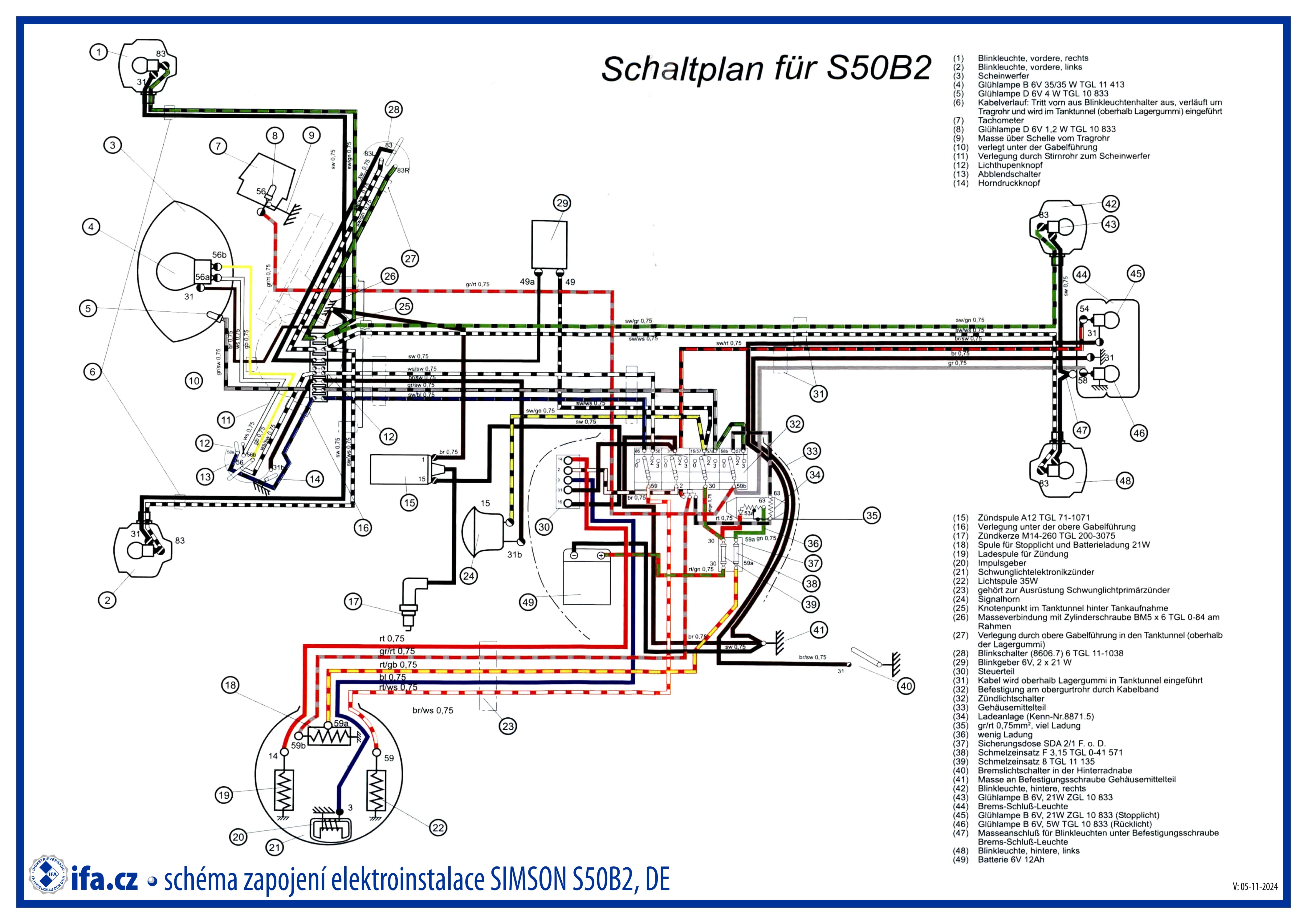 IFA.CZ - Schéma elektroinstalace Simson S50 / Simson S51 / Simson S70