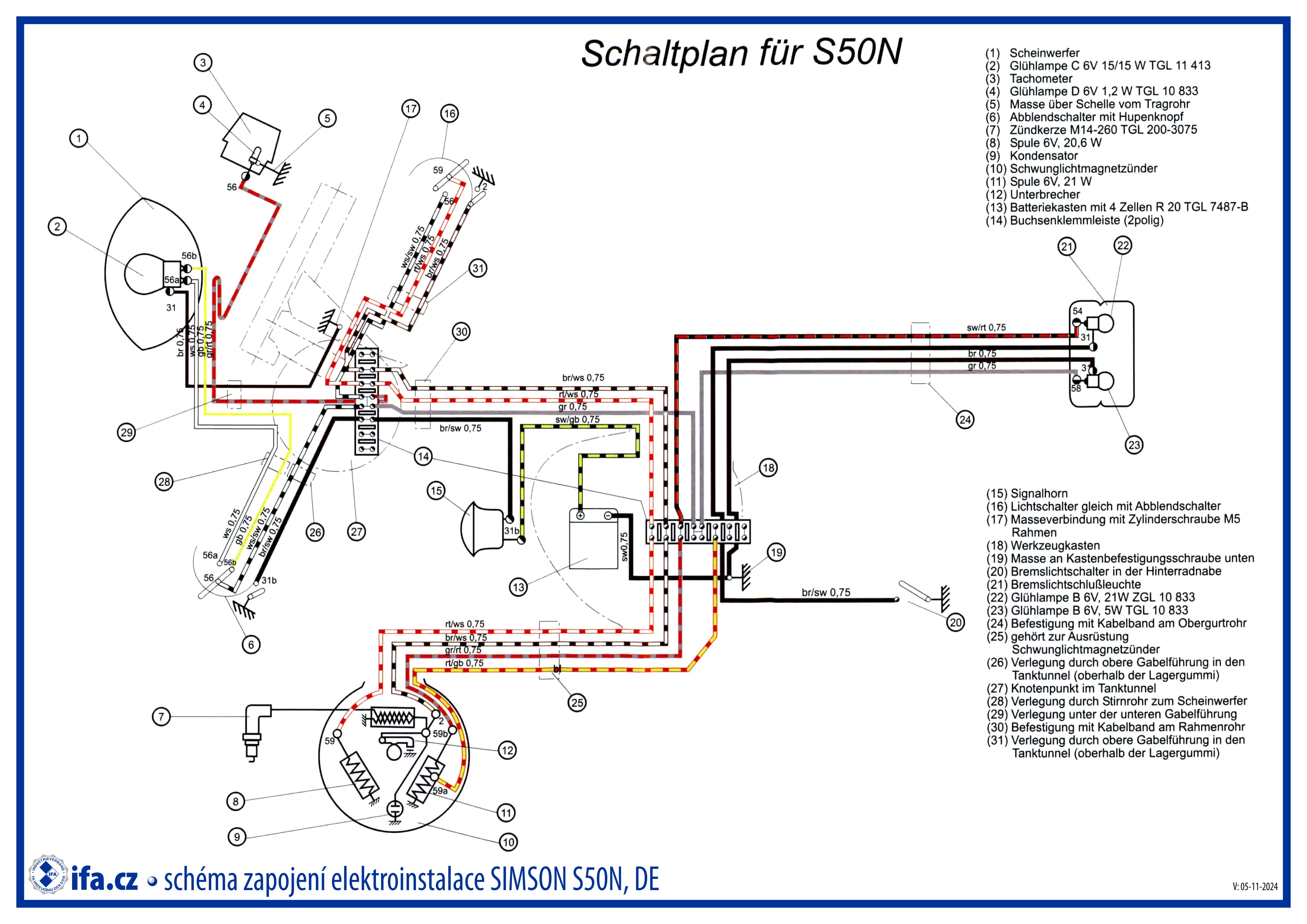 IFA.CZ - Schéma elektroinstalace Simson S50 / Simson S51 / Simson S70