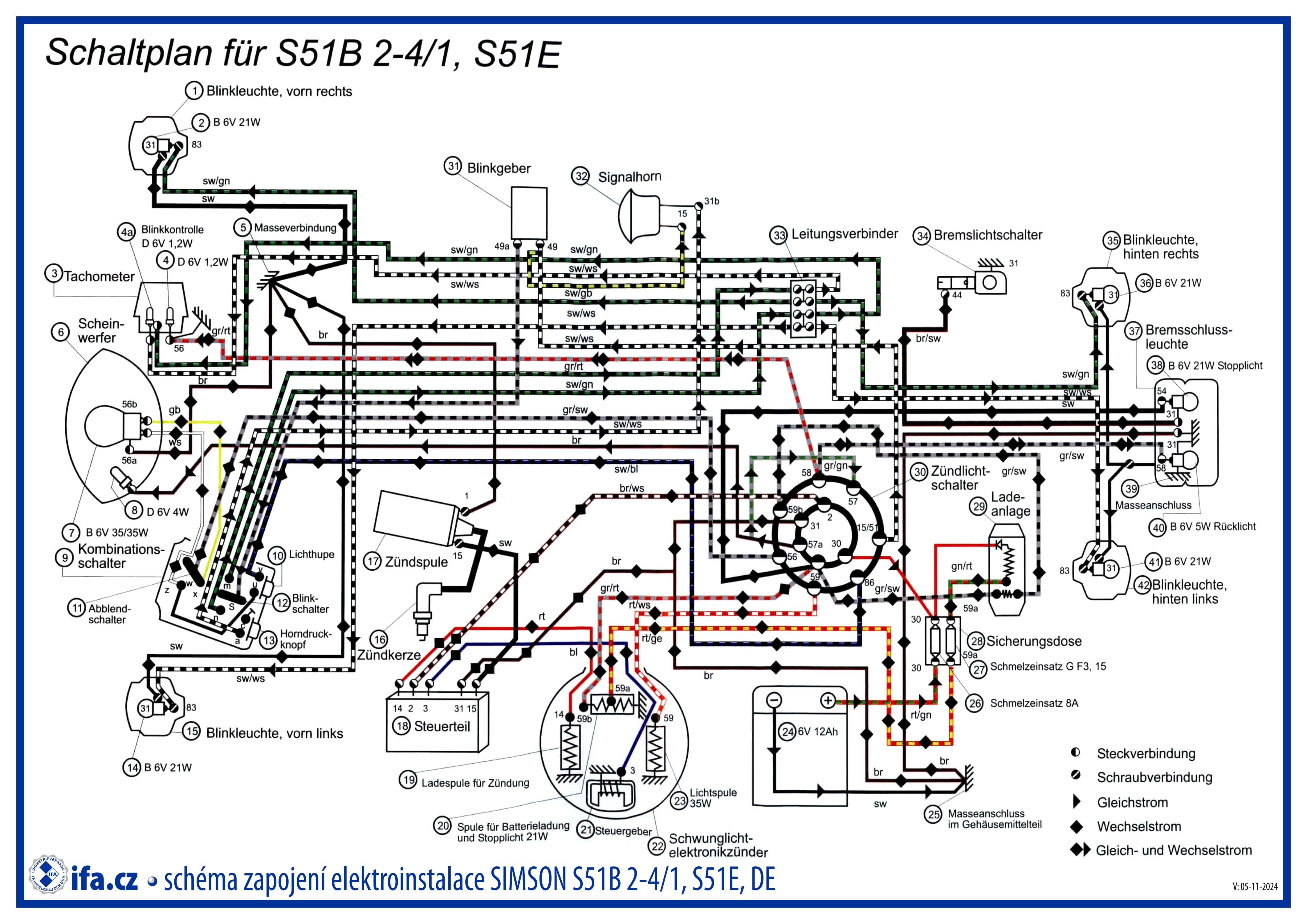 IFA.CZ - Schéma elektroinstalace Simson S50 / Simson S51 / Simson S70